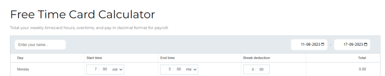 Time Card Calculator - ClockDiary